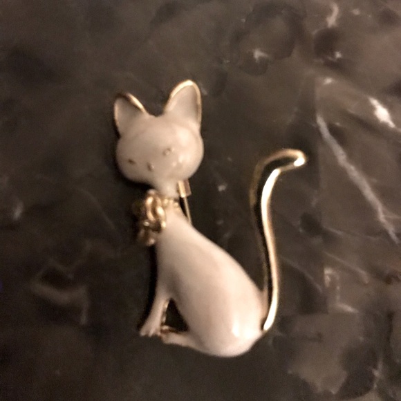 Jewelry | Gold And White Cat Brooch | Poshmark